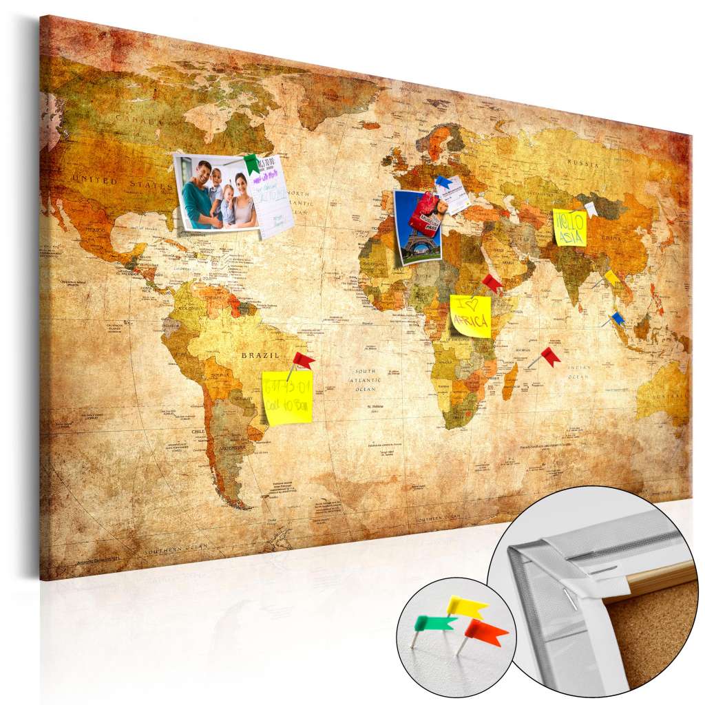 Slika na plutenoj podlozi World Map Time Travel [Cork Map] 90x60 ...